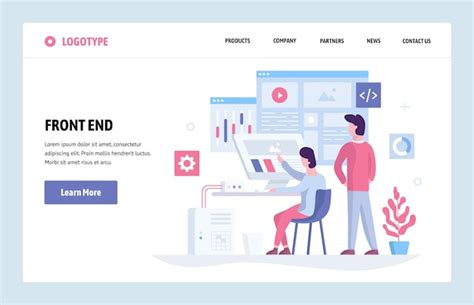 Premium Vector Vector Web Site Linear Art Design Template Front End Development Team Using