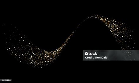 골든 반짝이 입자 또는 스파클링 공간 웨이브 흔적입니다 크리스마스 또는 프리미엄 골드 빛 또는 빛나는 색종이 트위스트 추적 벡터 패션과 명품 화장품 디자인 검은색에 대한