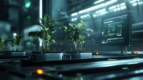 Futuristic Plant Growth Laboratory With Digital Monitoring Stock