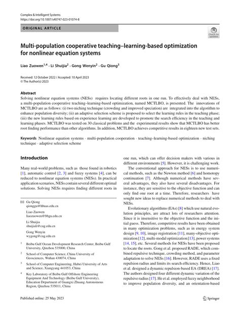 Pdf Multi Population Cooperative Teachinglearning Based Optimization