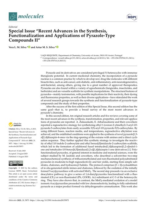 Pdf Special Issue “recent Advances In The Synthesis Functionalization And Applications Of