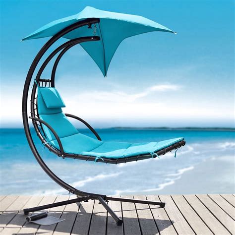 Homall Outdoor Hanging Lounge Chair W Pillow Canopy And Stand Blue