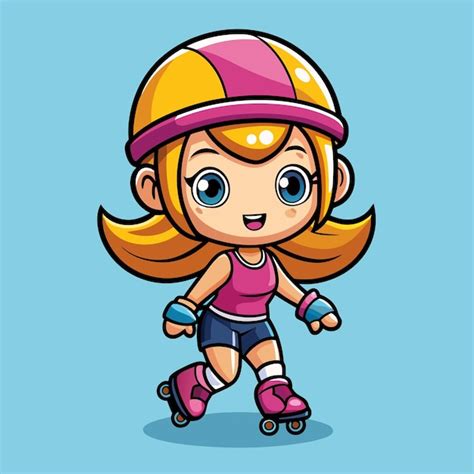 Premium Vector Happy Girl Rollerblading Cartoon Vector