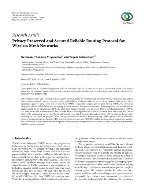 Pdf Privacy Preserved And Secured Reliable Routing Protocol For Wireless Mesh Networks