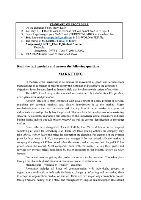 Ekonomi Assignment English Standard Of Procedure Do The Exercises