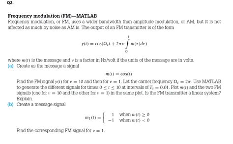 Solved Q Frequency Modulation FM MATLAB Frequency Chegg Com