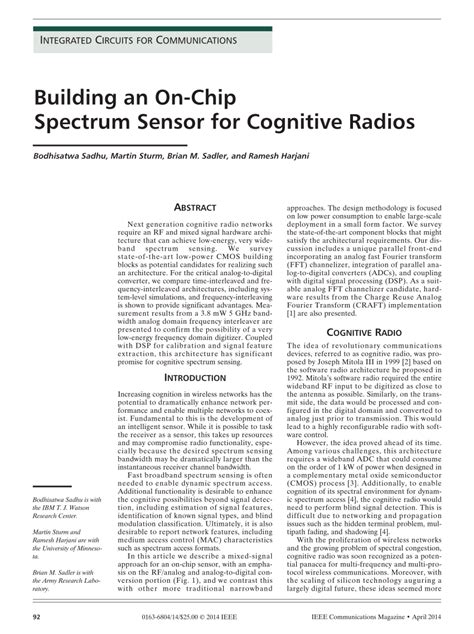 Pdf Building An On Chip Spectrum Sensor For Cognitive Radios