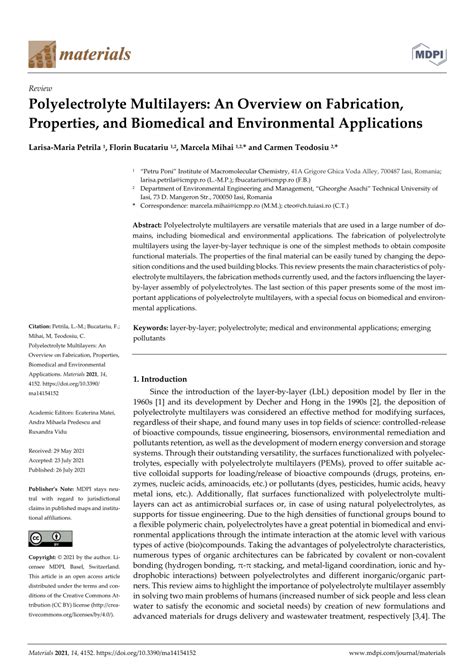 Pdf Polyelectrolyte Multilayers An Overview On Fabrication
