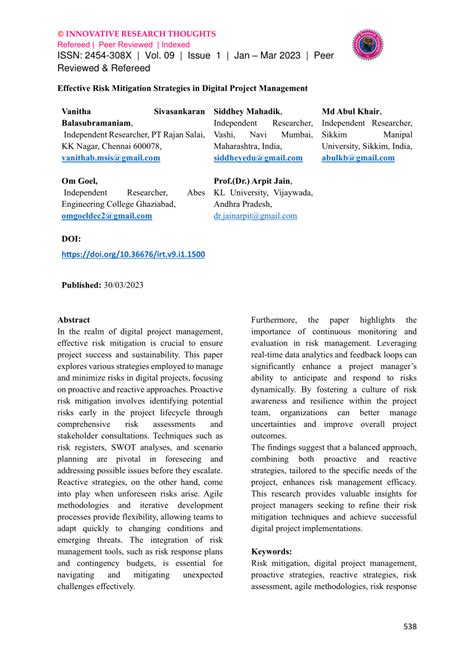 Pdf Effective Risk Mitigation Strategies In Digital Project Management