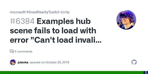 Examples Hub Scene Fails To Load With Error Cant Load Invalid Scene