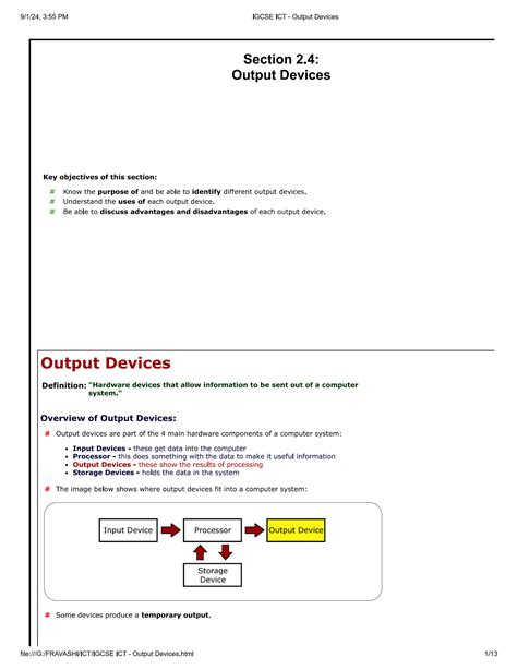 SOLUTION IGCSE ICT CHAPTER INPUT AND OUTPUT DEVICES PART OUTPUT DEVICES NOTES Studypool