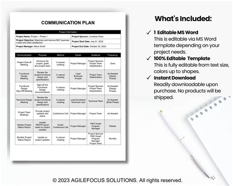 Communication Plan Template Project Management Project Template