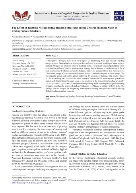 pdf the effect of teaching metacognitive reading strategies on the