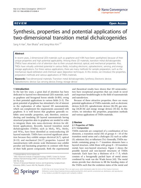 5 Synthesis Properties And Potential Applications Of Two Dimensional Transition Metal