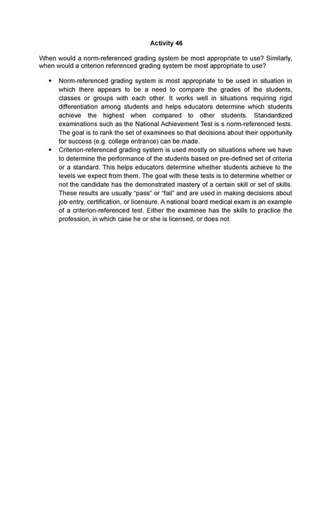 Activity 46 When Would A Norm Referenced Grading System Be Most