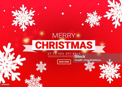 특별 행사 판매 및 할인을위한 빨간색 배경에 크리스마스 눈송이와 텍스트메리 크리스마스와 새해 복 많이 받으세요 풍경 템플릿 겨울에 대한 스톡 벡터 아트 및 기타 이미지