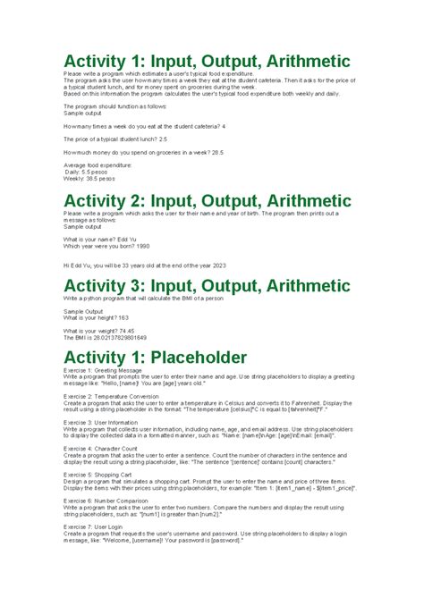 Python Programming Essentials Activities Activity Input Output Arithmetic Please Write A