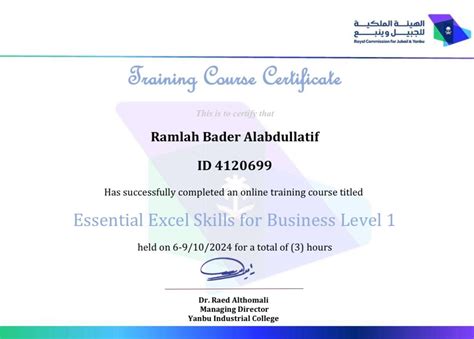 I Am Delighted To Have Successfully Completed The Essential Excel Skills For Business Level 1