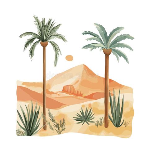 Sahara Desert Sahara Desert Hand Drawn Watercolor Illustration On