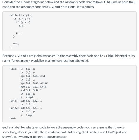 Solved Consider the C code fragment below and the assembly | Chegg.com