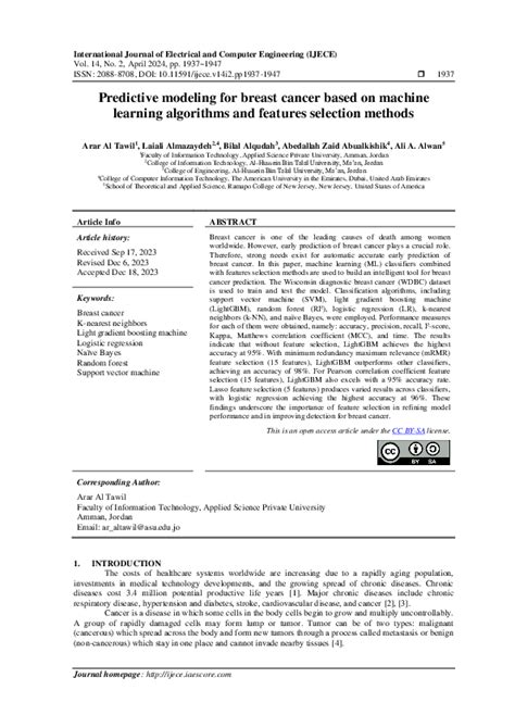 pdf predictive modeling for breast cancer based on machine learning