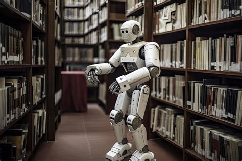 robot in a library education concept 3d rendering an ai robot