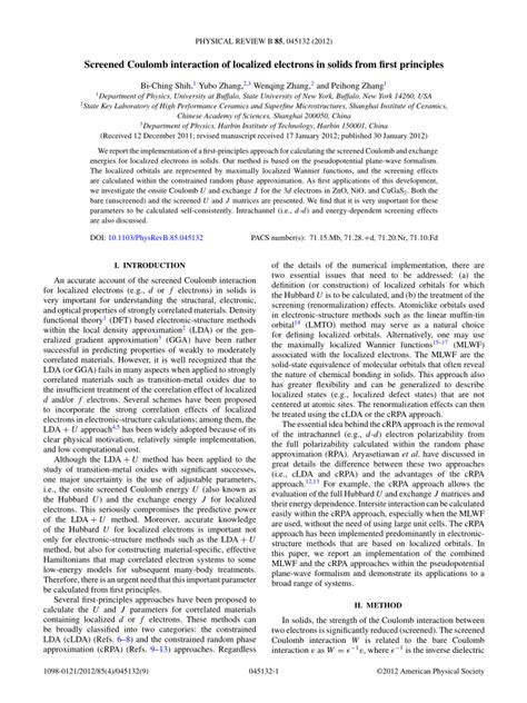 Pdf Screened Coulomb Interactions Between Localized Electrons In Solids