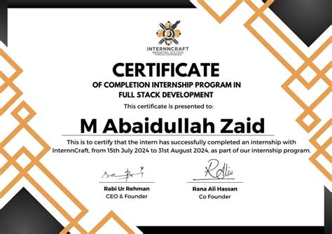 fullstackdeveloper internshipcompleted newskills careergrowth m abaidullah zaid