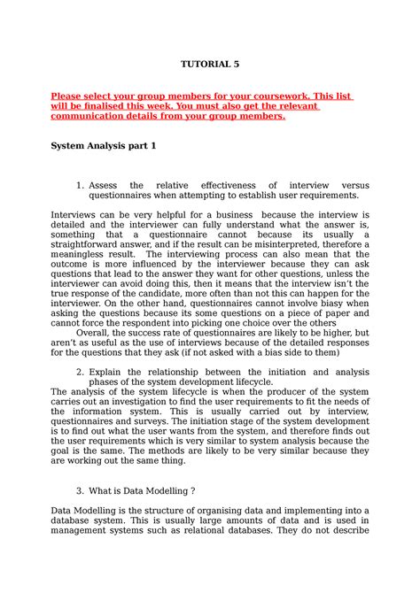 Tutorial 5 System Analysis Lecture Notes 5 Tutorial 5 Please Select
