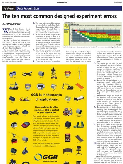 The Ten Most Common Designed Experiment Errors Feature Data