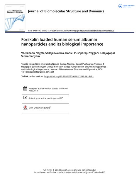 Pdf Forskolin Loaded Human Serum Albumin Nanoparticles And Its