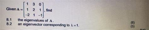 Solved GivenA 112321011 Find 8 1 The Eigenvalues Of Chegg Com