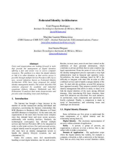 Pdf Federated Identity Architectures