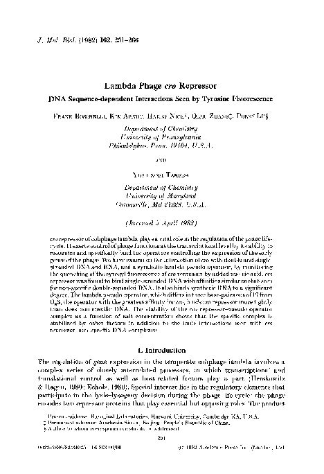 Pdf Lambda Phage Cro Repressor