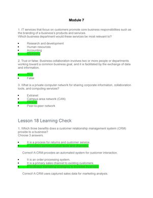 Module 6 Quiz Module 6 1 Is The Correct Excel Function Expression To Calculate The Total Of
