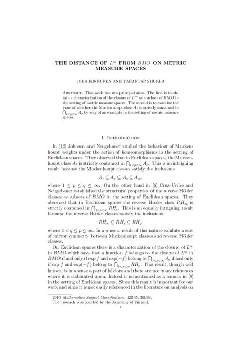 Pdf The Distance Of L∞ From Bmo On Metric Measure Spaces