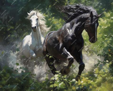 Premium Ai Image A Painting Of A Horse With A White Mane And A Black