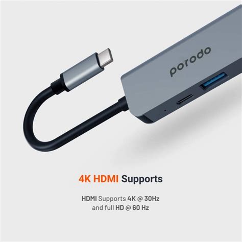 PORODO USB C HUB USB C To HDMI 4K Multiport Adapter 3 In 1 Hub