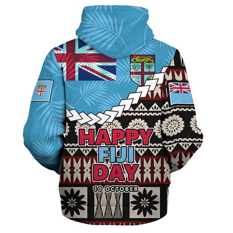 Fiji Sherpa Hoodie Happy Fiji Day Fijian Masi X Tropical Palm Leaf