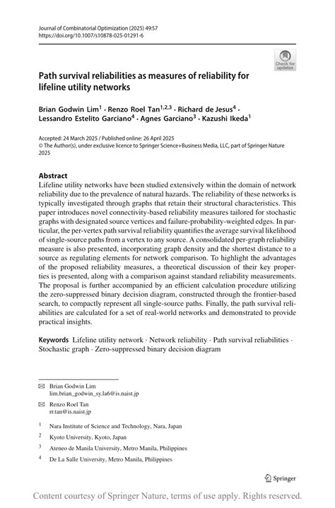 Path Survival Reliabilities As Measures Of Reliability For Lifeline