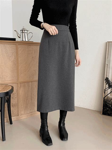 더스티 윈터 헤링본 H라인 롱 스커트 에이블리