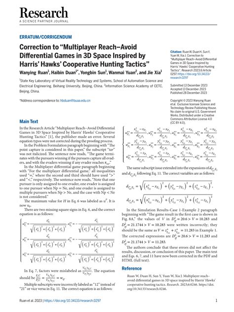 Pdf Correction To Multiplayer Reachavoid Differential Games In 3d Space Inspired By Harris