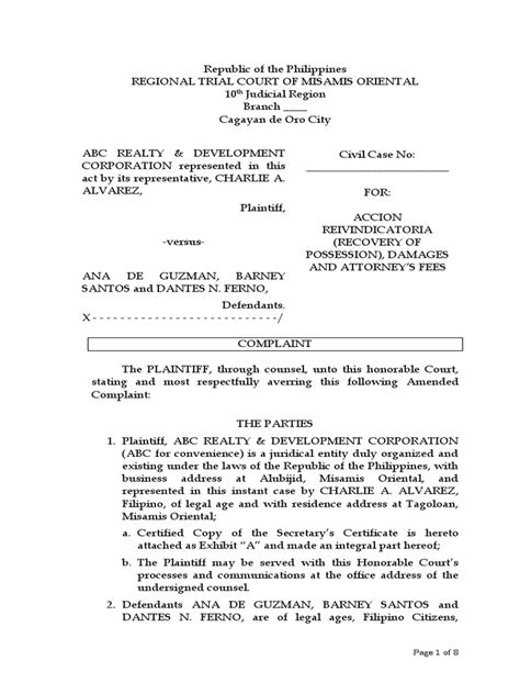 Complaint Sample Pdf Complaint Lawsuit