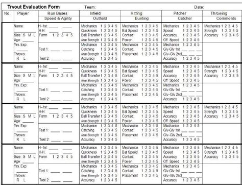 Baseball Evaluation Forms Baseball Training Pinterest Basketball