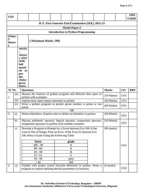 Pythonprogramming 22plu105b Modelquestion Paper 2 Pdf Python