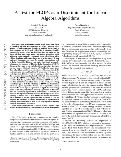 Pdf A Test For Flops As A Discriminant For Linear Algebra Algorithms