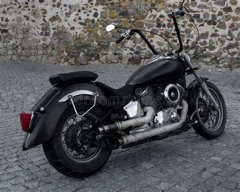 Black Classic Chopper Motorcycle With Chrome Details Editorial