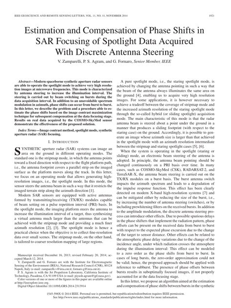 Pdf Estimation And Compensation Of Phase Shifts In Sar Focusing Of Spotlight Data Acquired