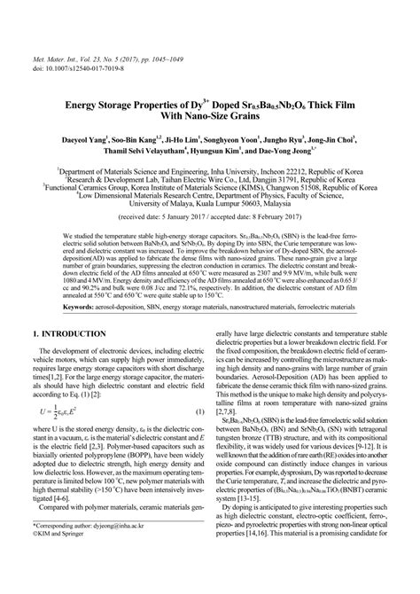 Pdf Energy Storage Properties Of Dy3 Doped Sr05ba05nb2o6 Thick Film With Nano Size Grains