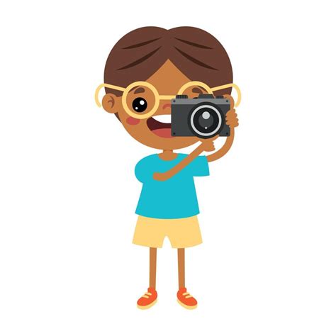 Pequeño Dibujos Animados Niño Tomando Foto 23059234 Vector En Vecteezy